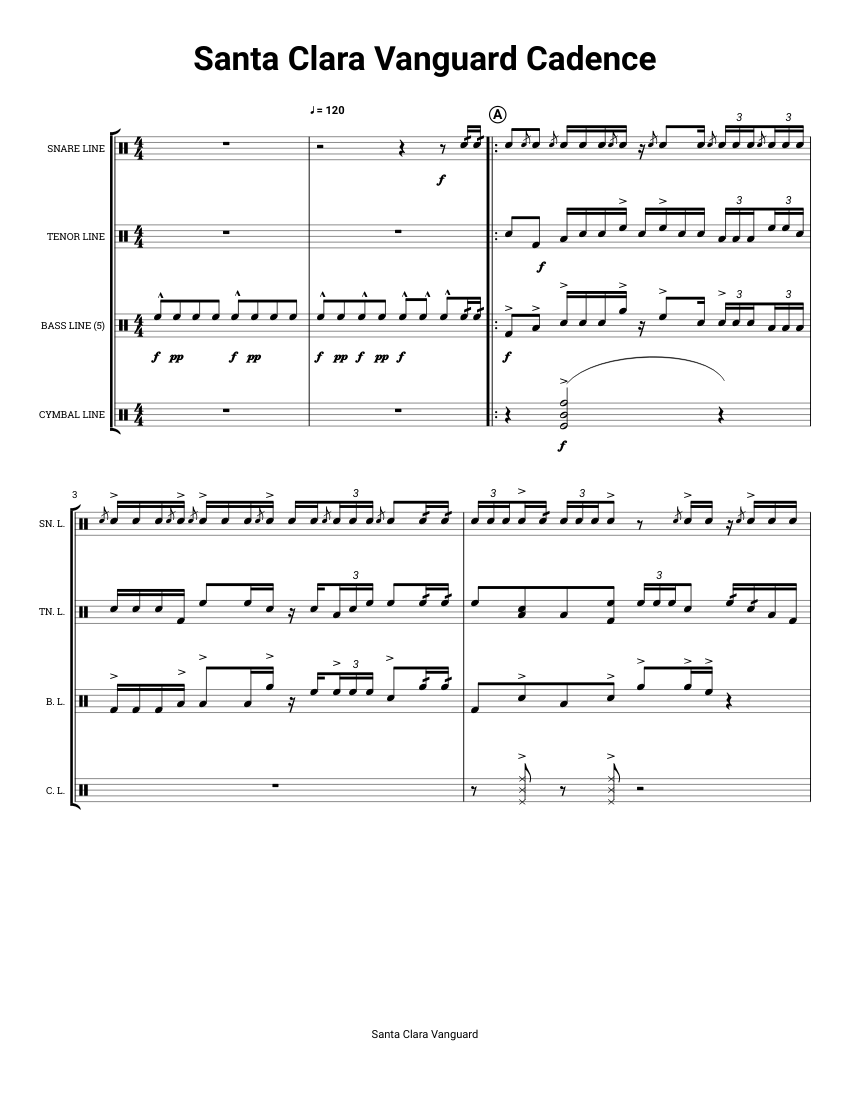 Santa Clara Vanguard Cadence Sheet music for Percussion | Download free ...