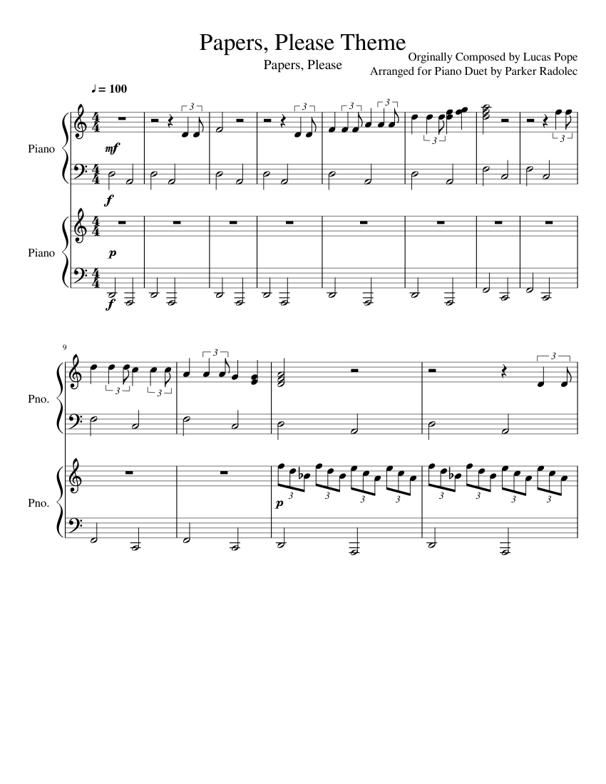 Papers, Please Theme Sheet music for Piano (Piano Duo) | Musescore.com