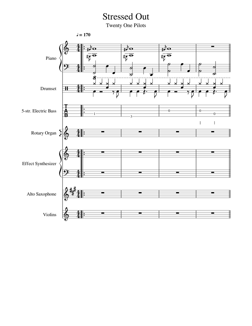 Stressed Out Sheet music for Piano, Drum Group, Saxophone (Alto ...