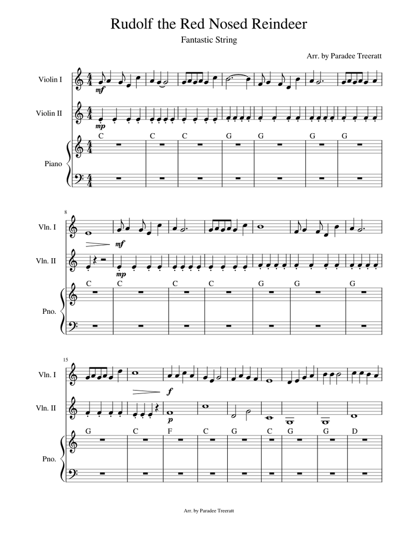 Rudolf_the_Red_Nosed_Reindeer Easy Violin Duet Sheet music for Violin ...