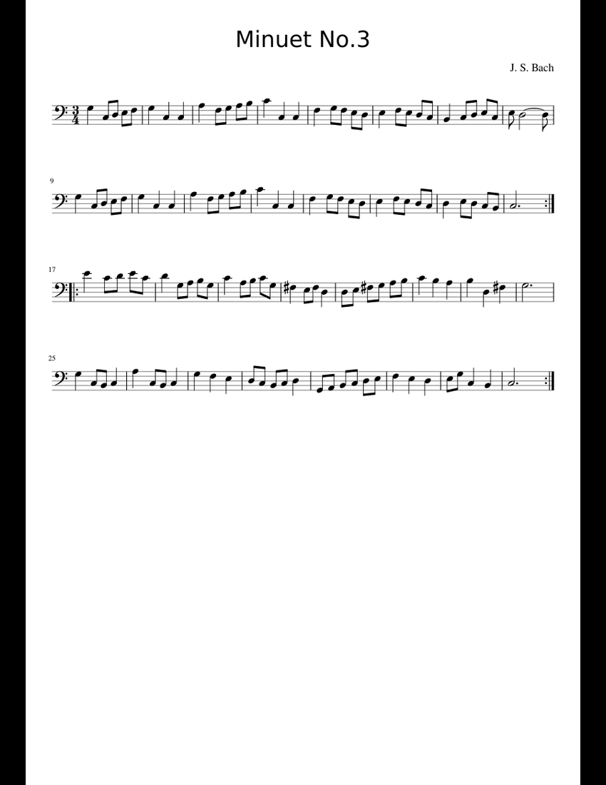 Johann Sebastian Bach Minuet No 3 sheet music for Piano download free in PDF or MIDI