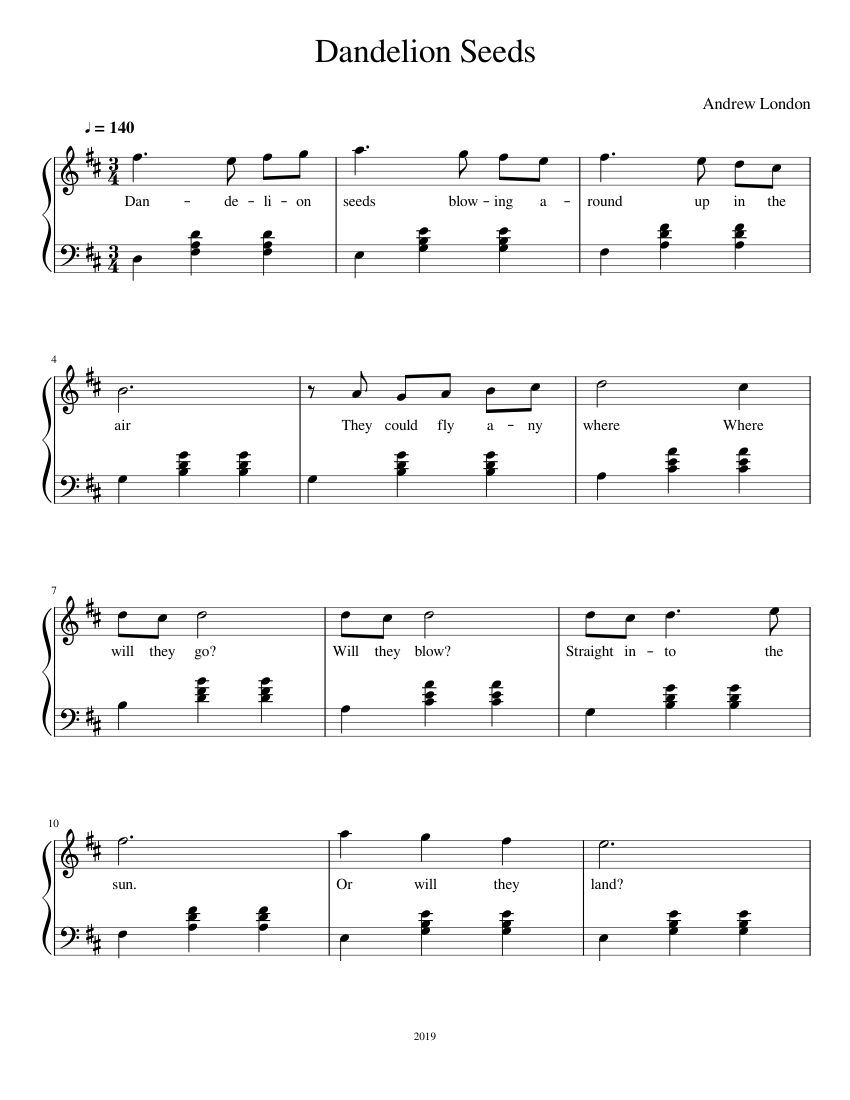 Dandelion Seeds Sheet music for Piano | Download free in PDF or MIDI ...