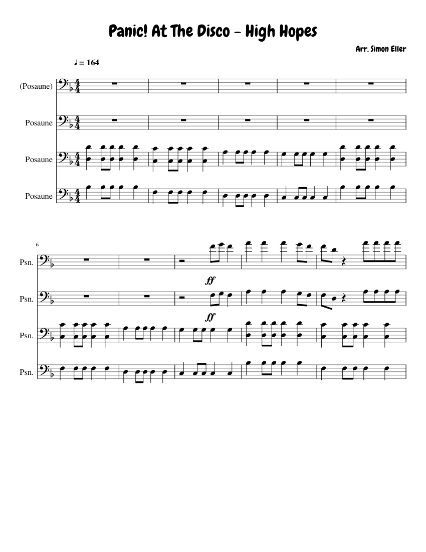 Panic! At The Disco High Hopes sheet music for Trombone download free ...