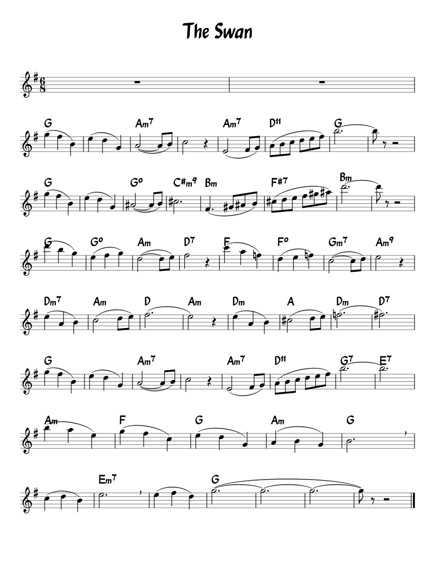 The Swan - Lead Sheet - No Slash Chords - Saint-Saëns Sheet music for Piano (Solo) | Musescore.com
