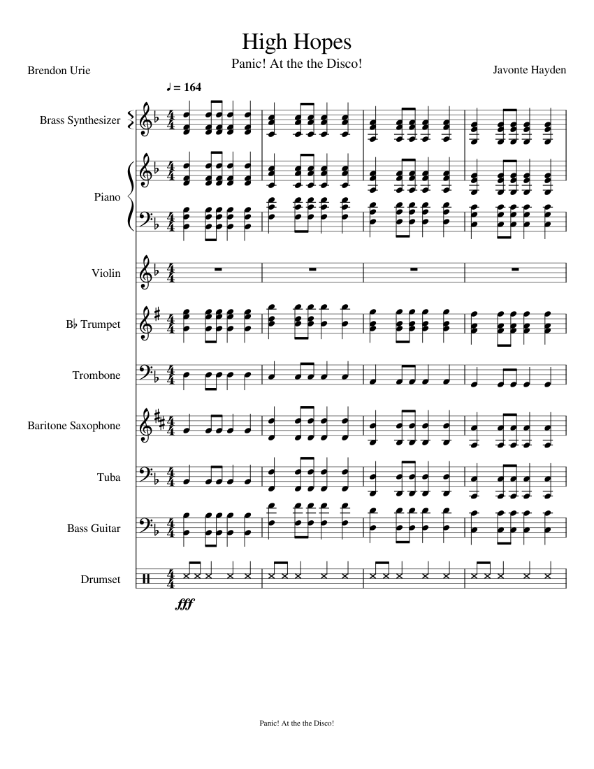 High Hopes -- Panic! At the Disco! sheet music for Piano, Violin, Brass ...