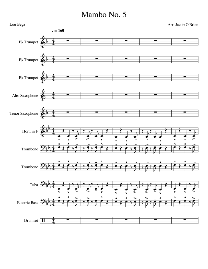 Mambo No. 5 Sheet music for Trumpet, Alto Saxophone, Tenor Saxophone, French Horn | Download ...