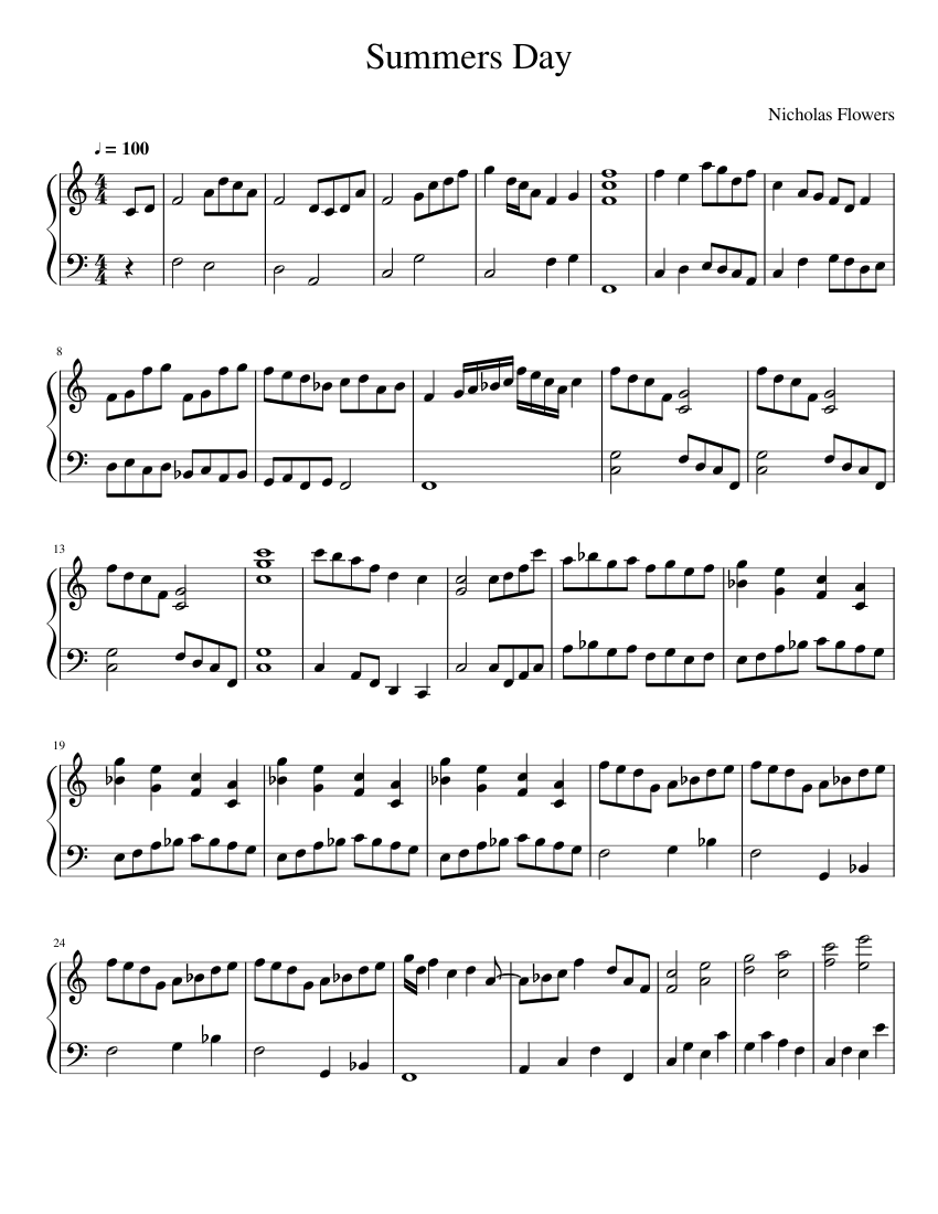 Summers Day Sheet music for Piano (Solo) | Musescore.com