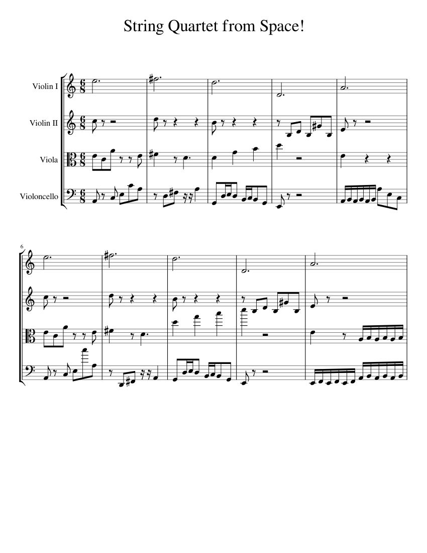 String Quartet from Space! Sheet music for Violin, Cello, Viola (String ...