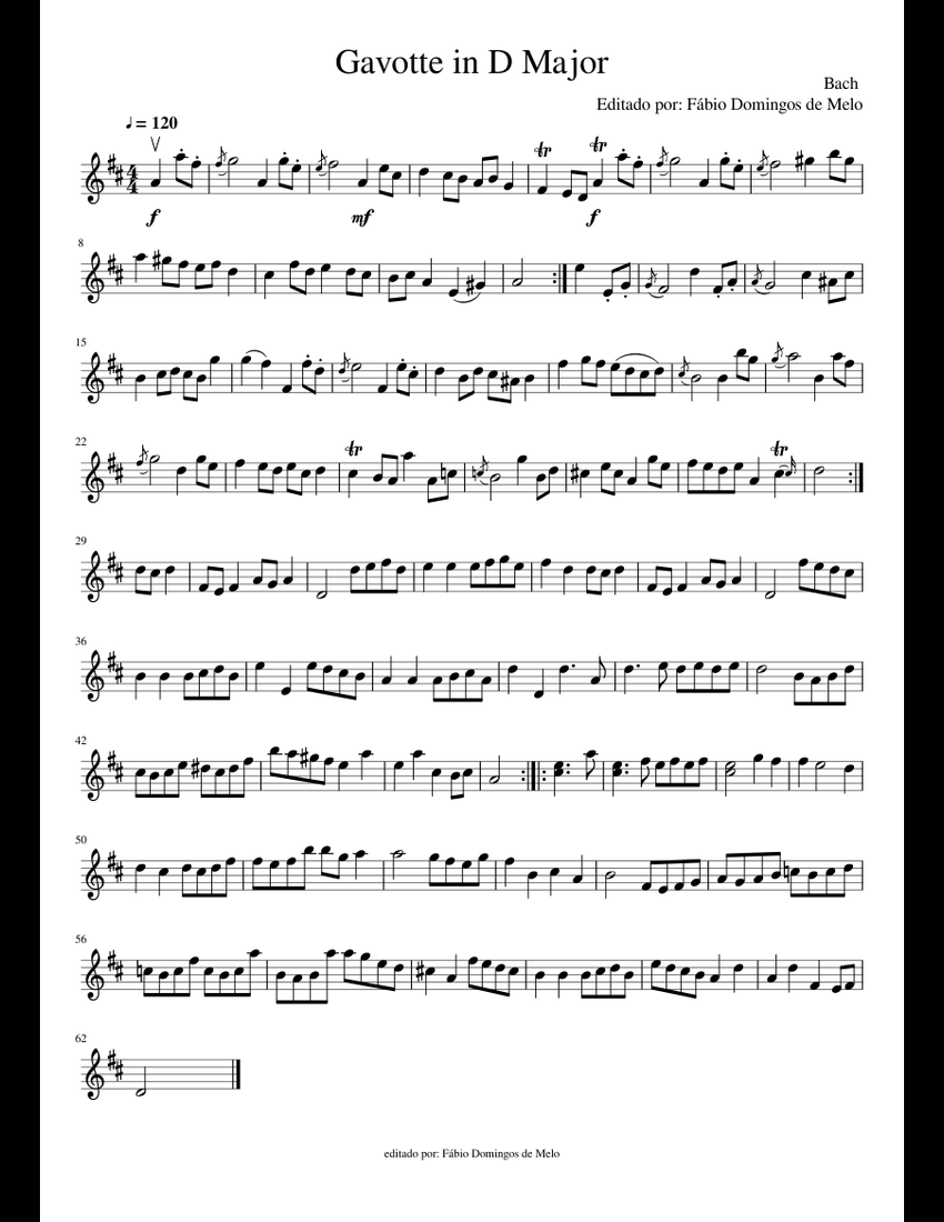 Gavotte in D Major sheet music for Violin download free in PDF or MIDI