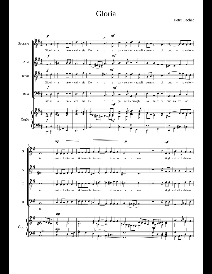 Gloria 4 voci organo sheet music for Voice, Organ download free in PDF ...
