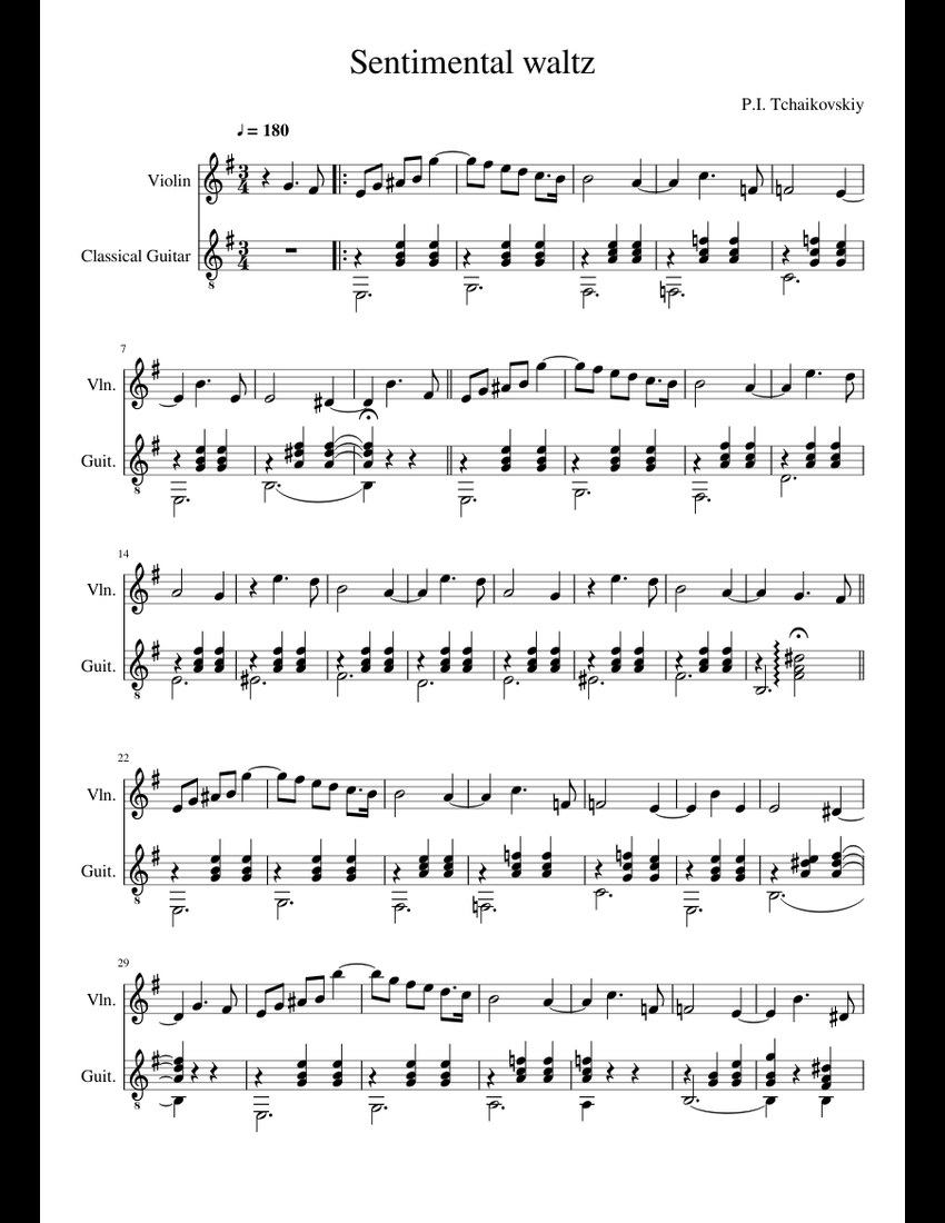 Sentimental waltz sheet music for Violin, Guitar download free in PDF ...