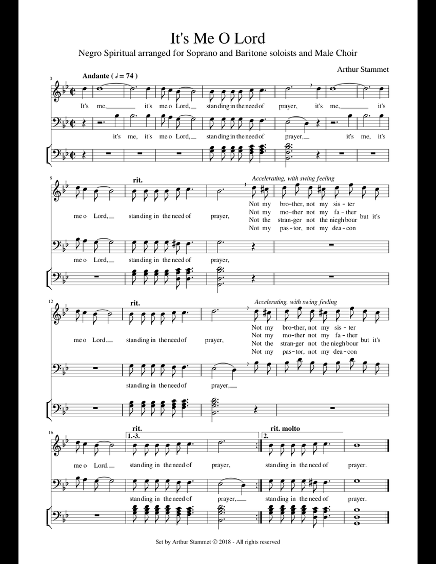 It's Me O Lord (S-Bar & Male Choir) sheet music for Voice download free in PDF or MIDI