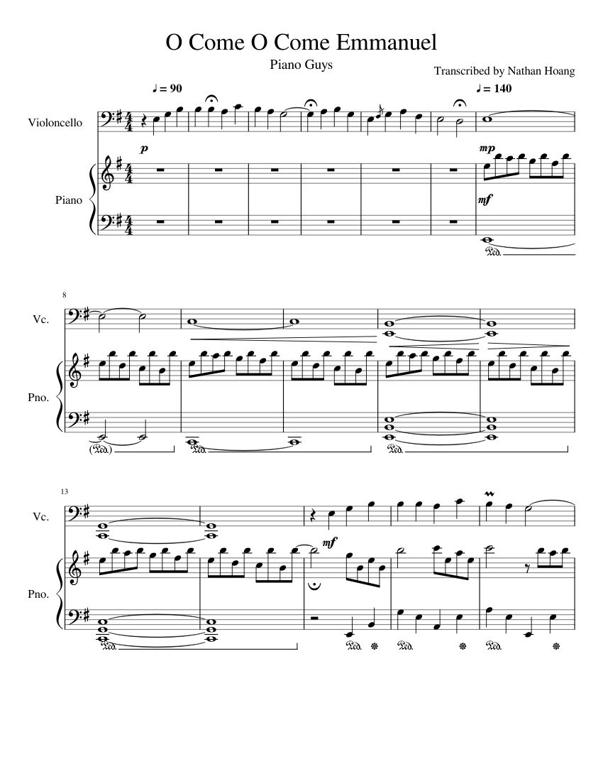 O Come O Come Emmanuel Sheet music for Piano, Cello (Solo) | Musescore.com
