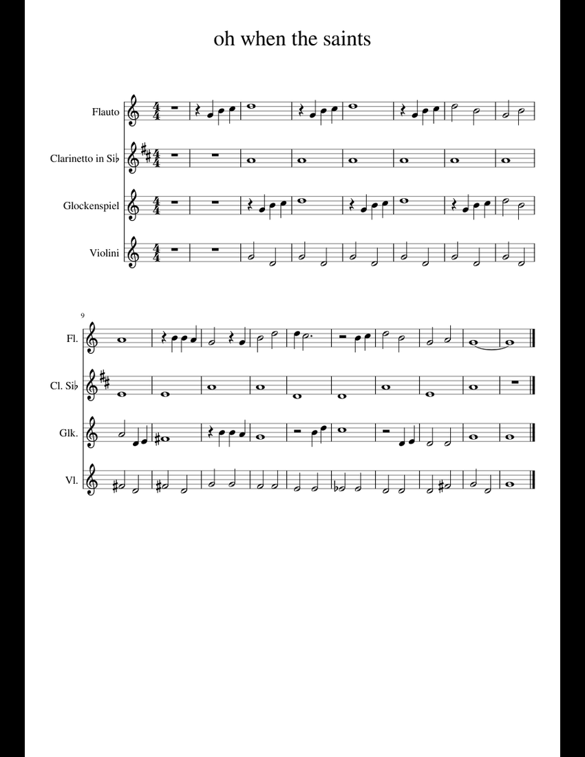 Oh when the saints sheet music for Flute, Clarinet, Percussion, Strings ...