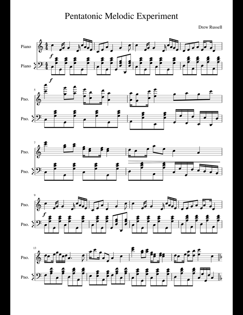 Pentatonic Melody sheet music for Piano download free in PDF or MIDI