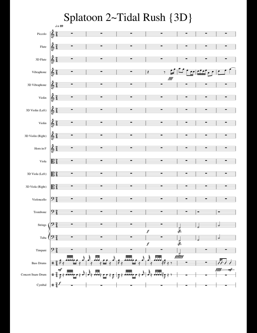 Splatoon 2~Tidal Rush {3D} sheet music for Flute, Violin, Piccolo ...