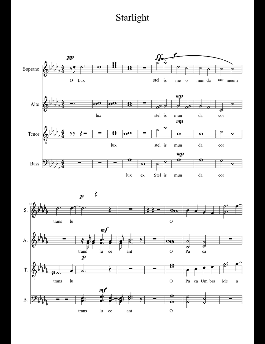 Starlight sheet music download free in PDF or MIDI