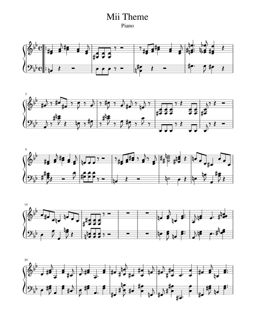Mii Theme Piano Sheet music for Piano | Download free in PDF or MIDI ...