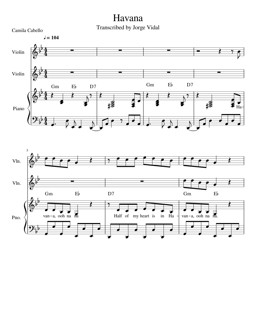 Havana Sheet music for Violin, Piano | Download free in PDF or MIDI ...