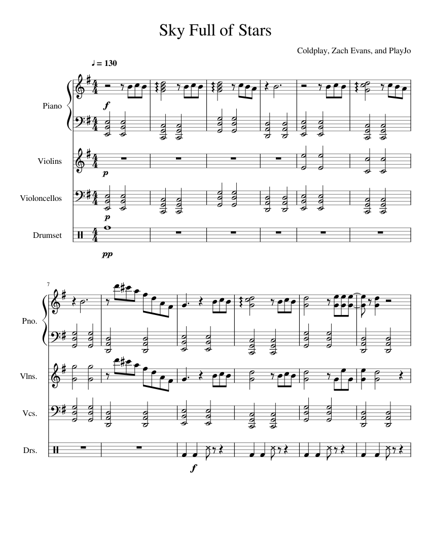 Sky Full of Stars (Instrumental) Sheet music for Piano, Drum Group ...