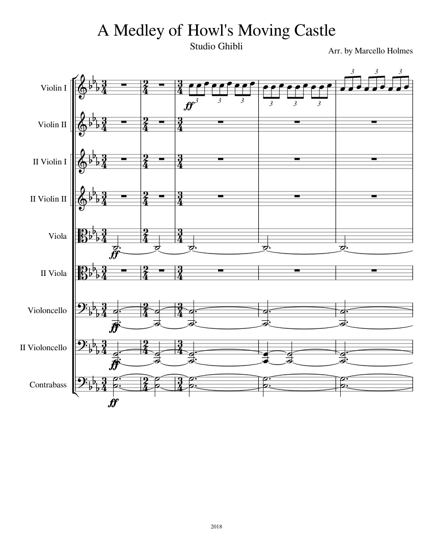 A Medley of Howl's Moving Castle Sheet music for Violin, Viola, Cello ...