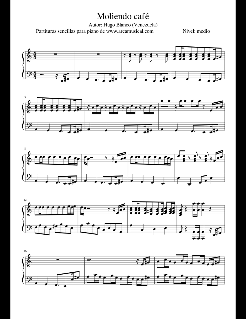 Moliendo cafe sheet music for Piano download free in PDF or MIDI