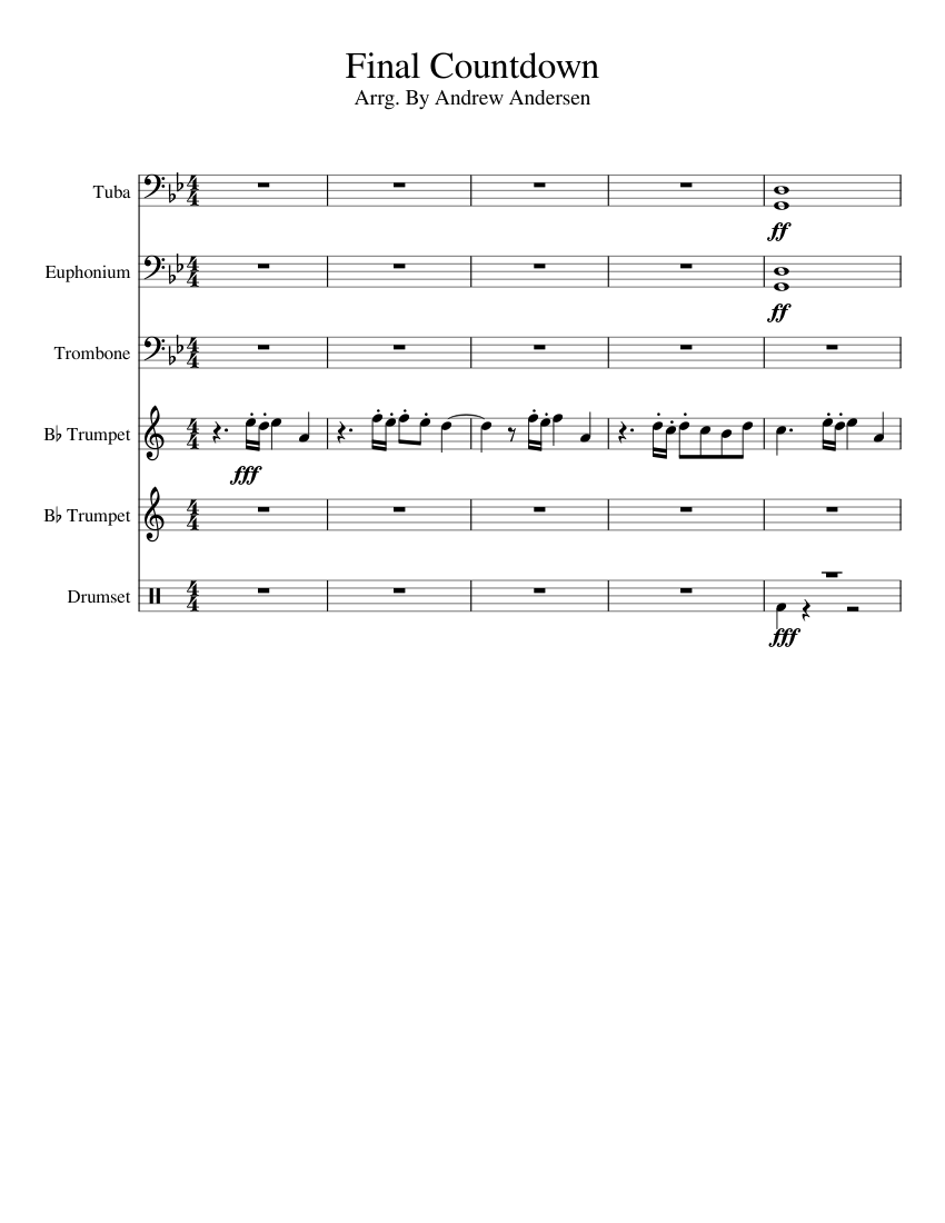 Final Countdown Arrg. By Andrew Andersen Sheet music for Trumpet (In B ...