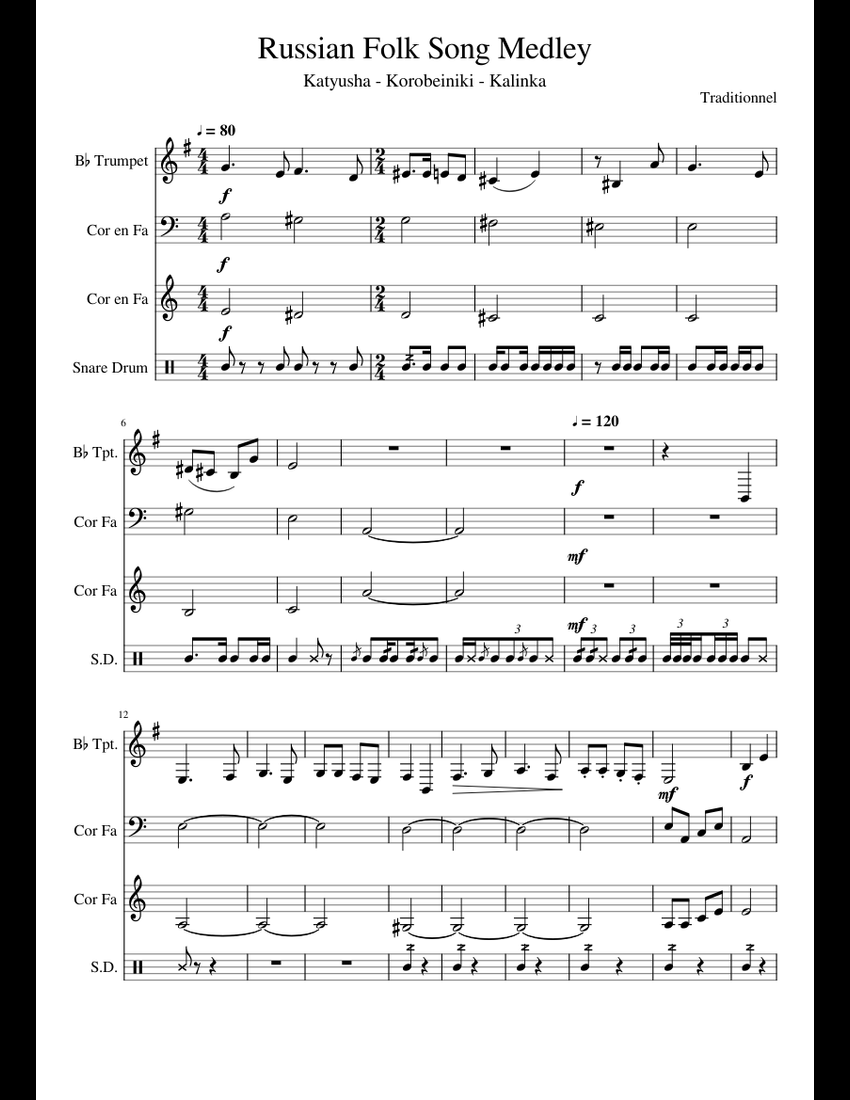 Russiaaannnn Folk Song Medley (1) sheet music for Trumpet, French Horn ...
