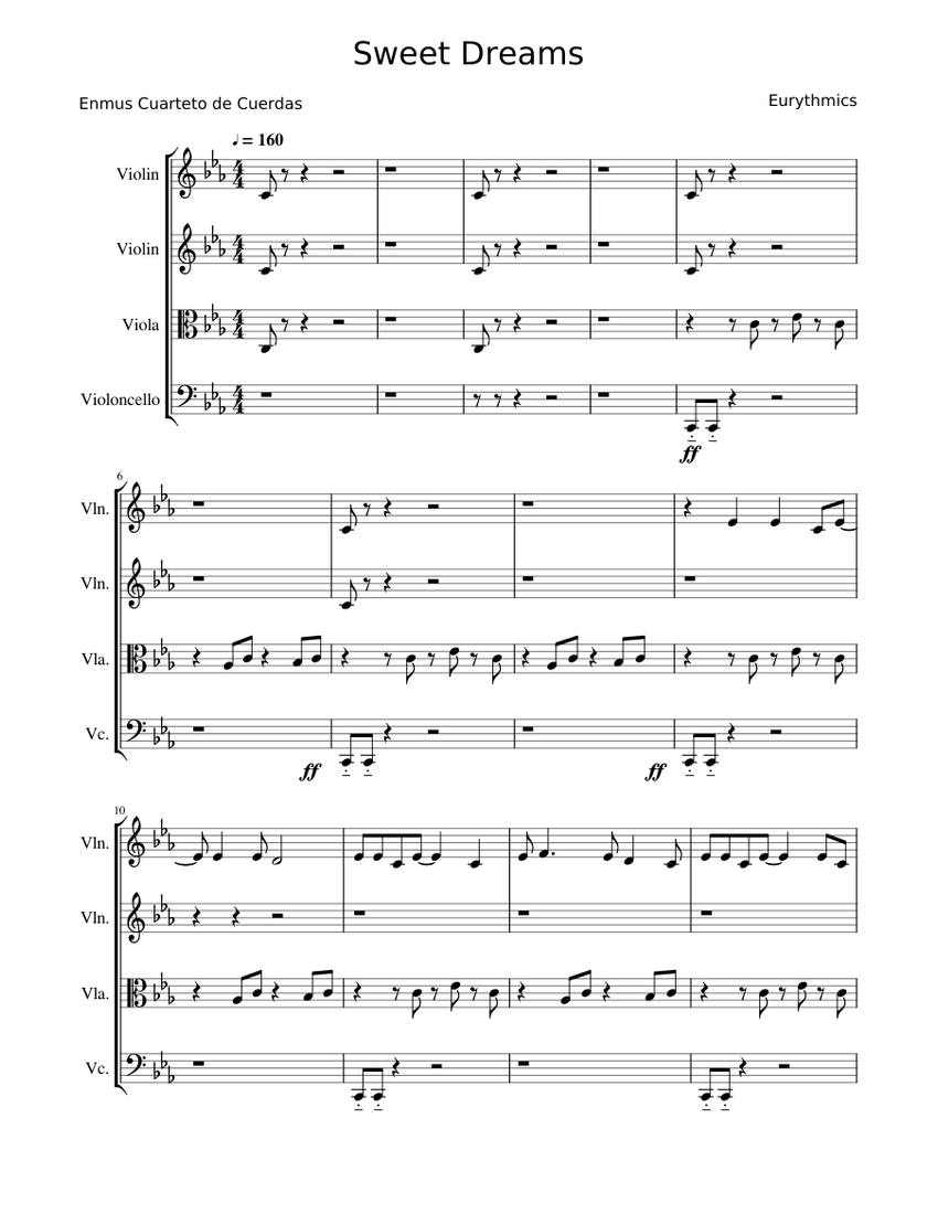 Sweet Dreams - Eurythmics Sheet music for Violin, Cello, Viola (String ...