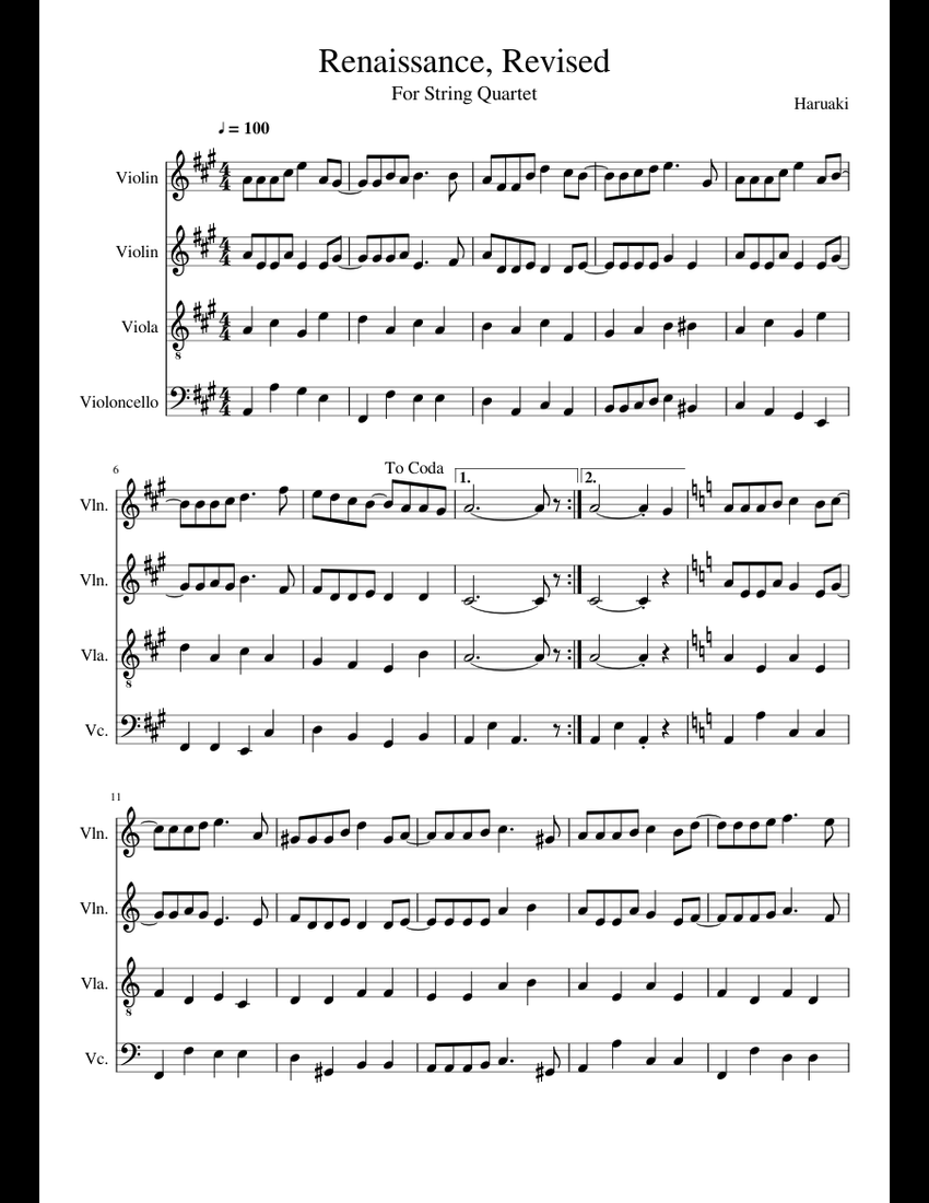 Renaissance, Revised sheet music for Violin, Viola, Cello download free in PDF or MIDI