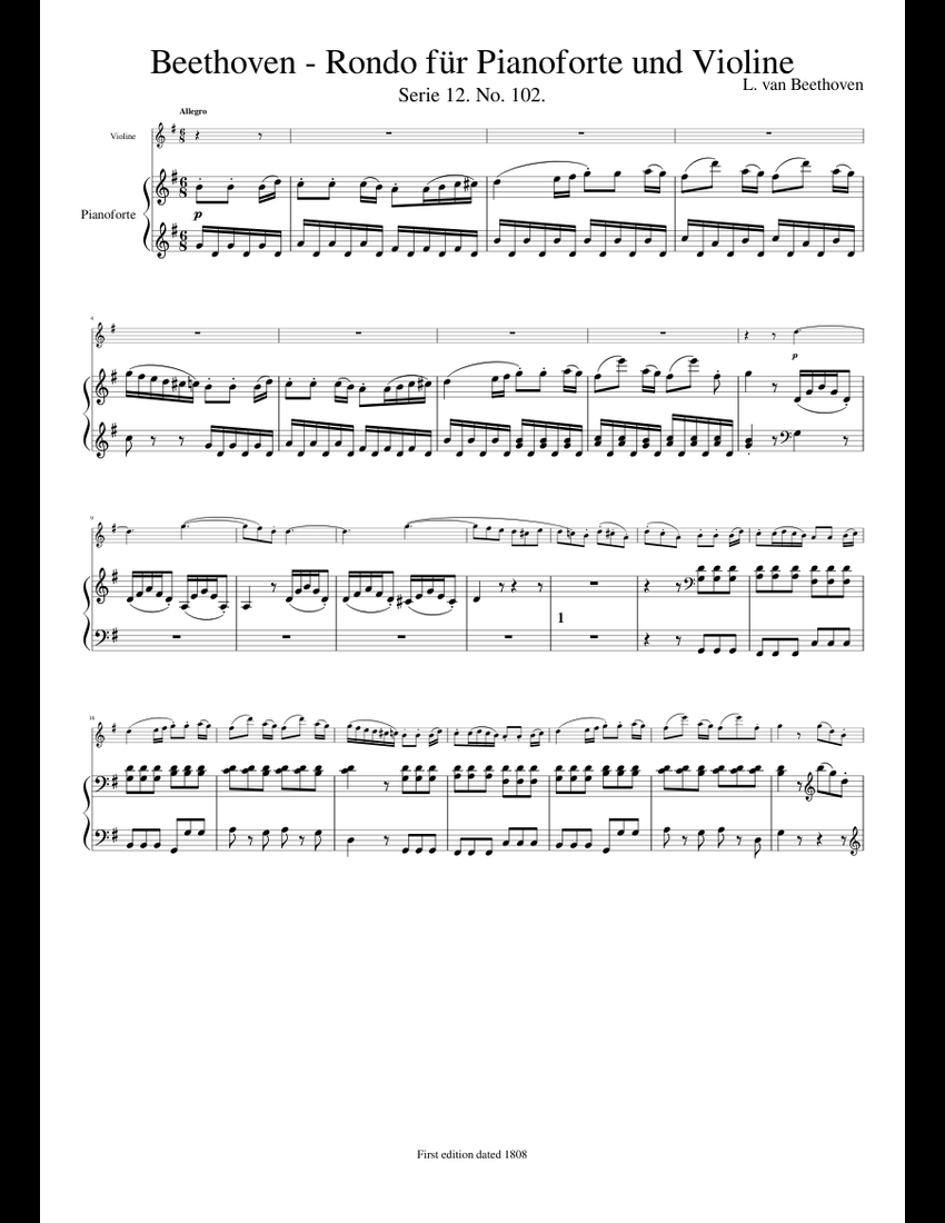 Beethoven - Rondo für Pianoforte und Violine sheet music for Violin ...