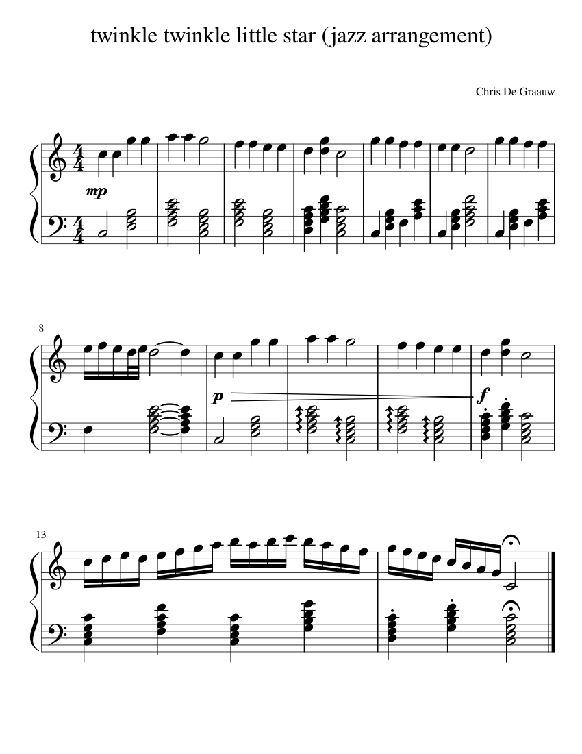 twinkle twinkle little star (jazz arrangement) Sheet music for Piano ...