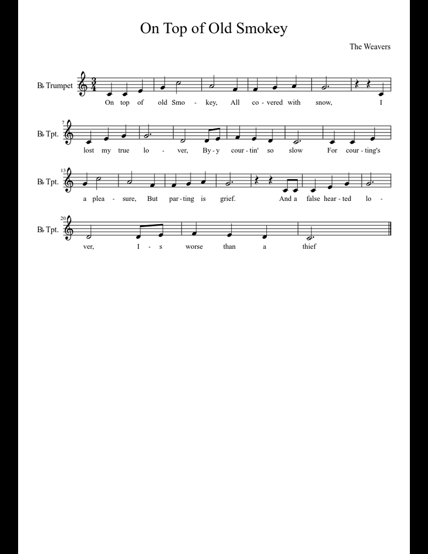 On Top of Old Smokey sheet music download free in PDF or MIDI