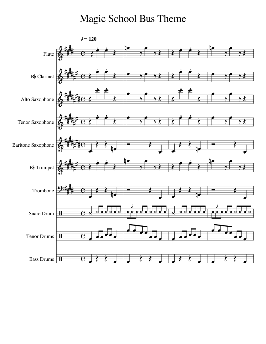 Magic School Bus Theme Sheet music for Flute, Clarinet, Alto Saxophone ...