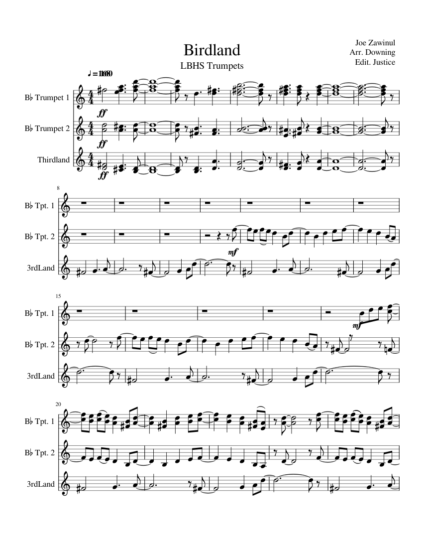 Birdland For LBHS Trumpets sheet music for Trumpet download free in PDF ...