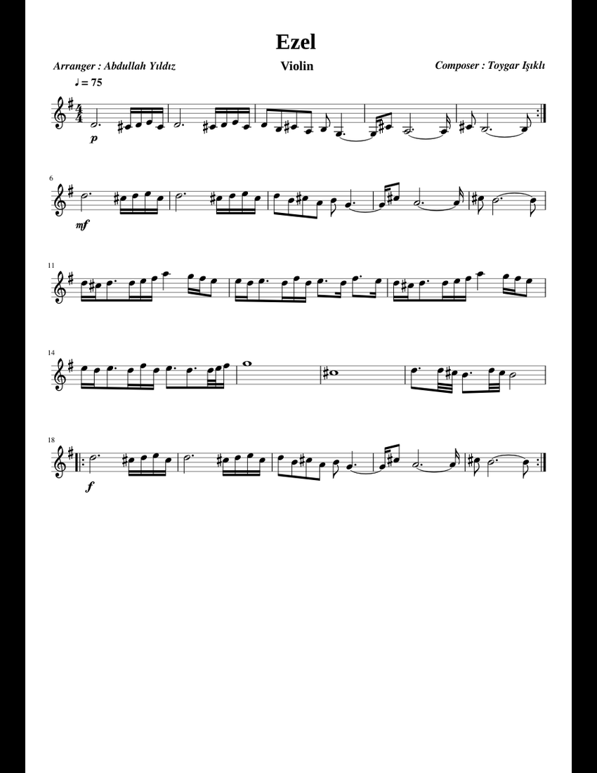 Ezel Theme - Violin sheet music for Violin download free in PDF or MIDI