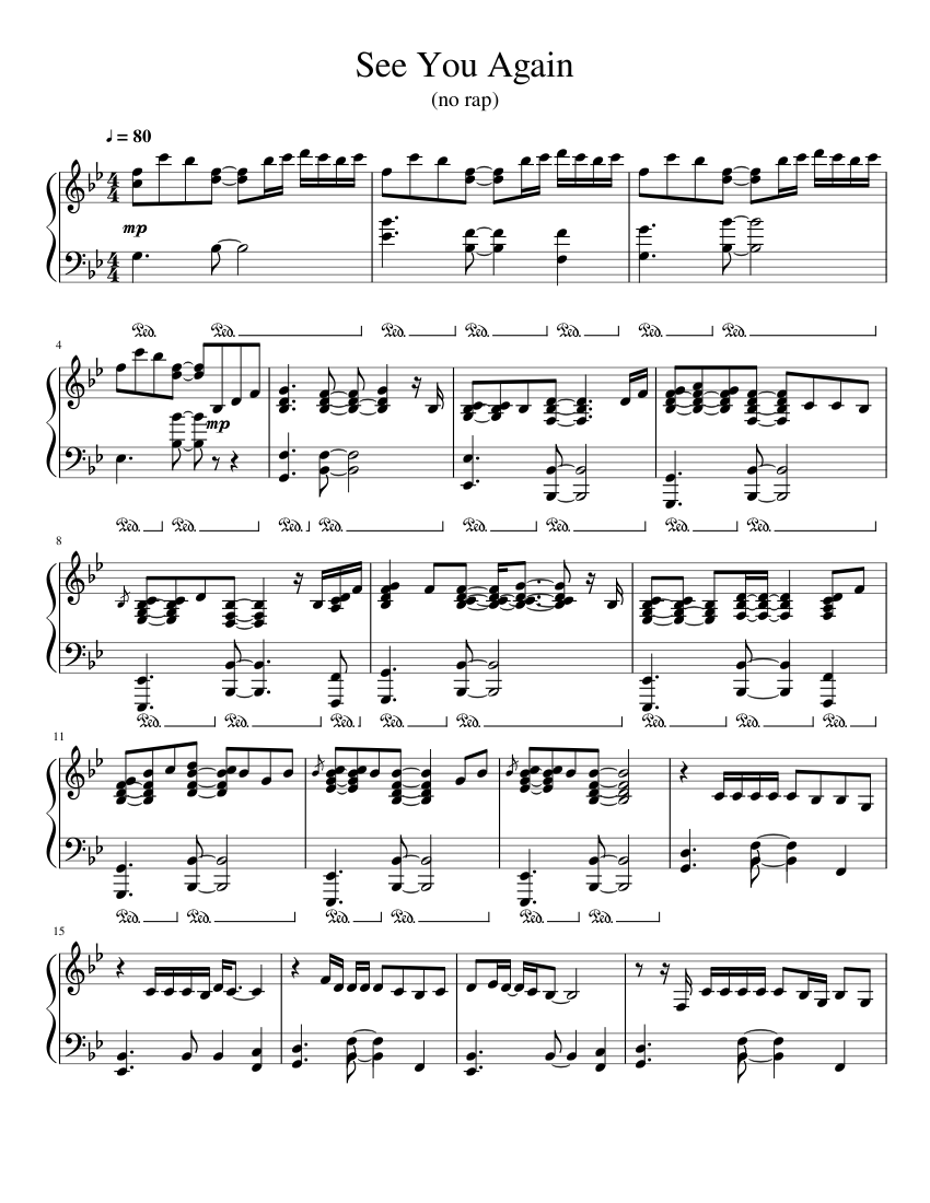 See You Again (no rap) sheet music for Piano download free in PDF or MIDI