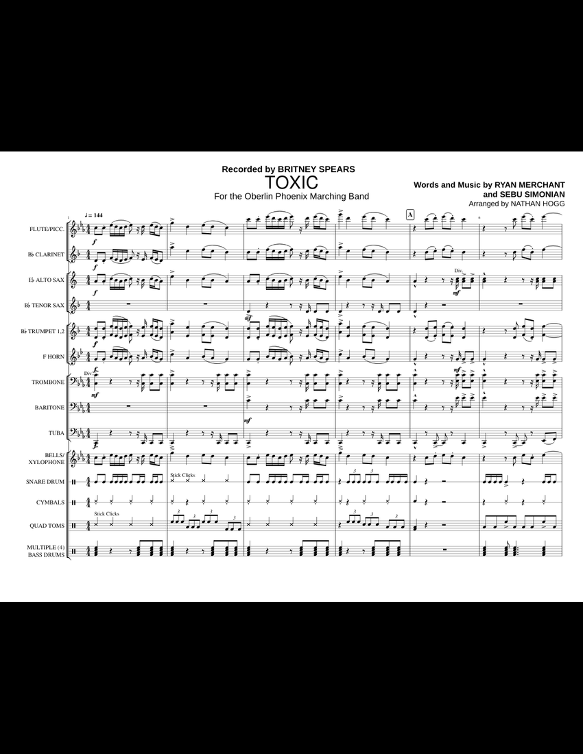 Marching Band Toxic - Oberlin sheet music for Flute, Clarinet, Alto ...