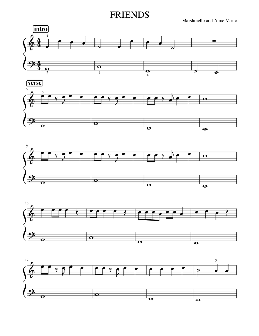 Friends - Easy piano - Marshmello and Anne Marie Sheet music for Piano ...