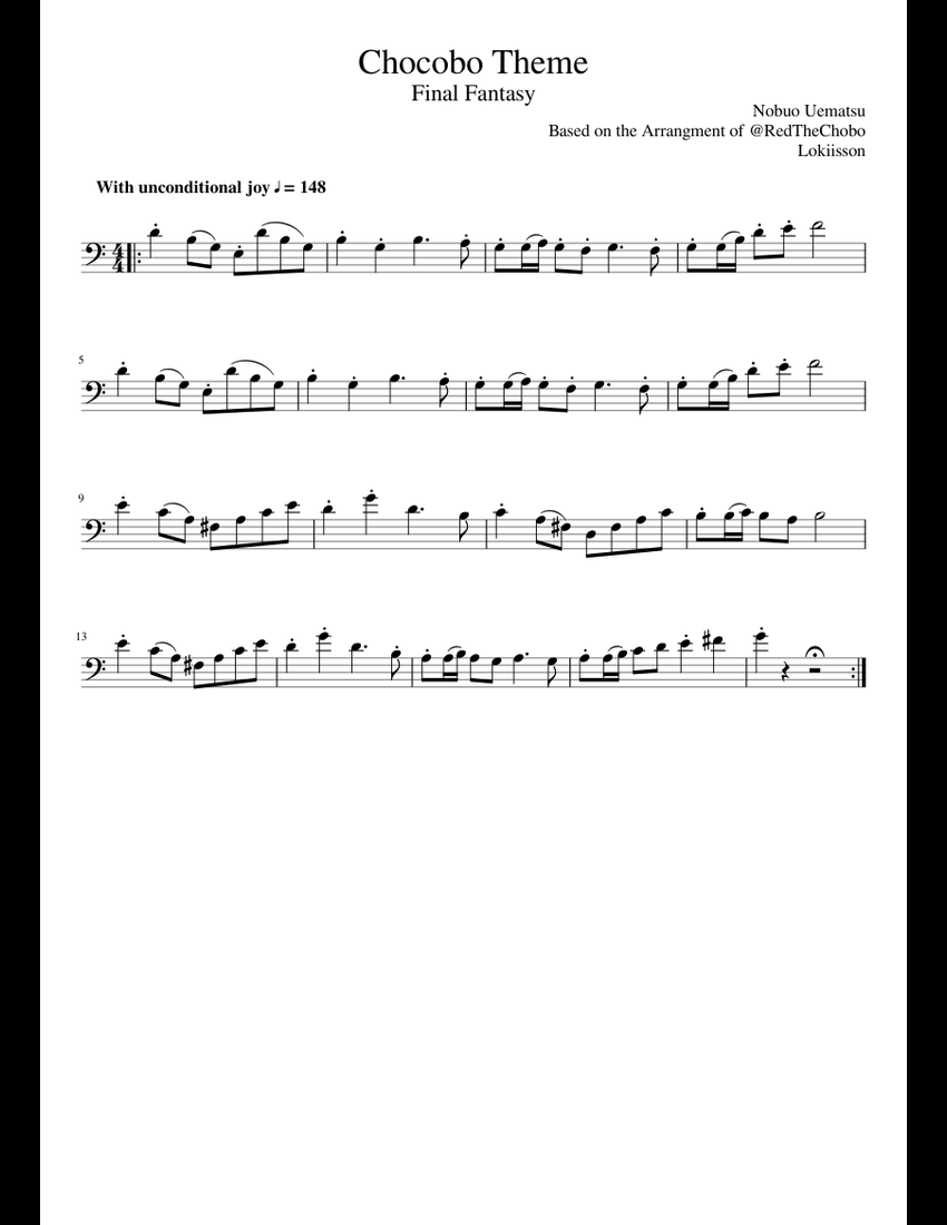 Chocobo Theme for Trombone sheet music for Trombone download free in ...
