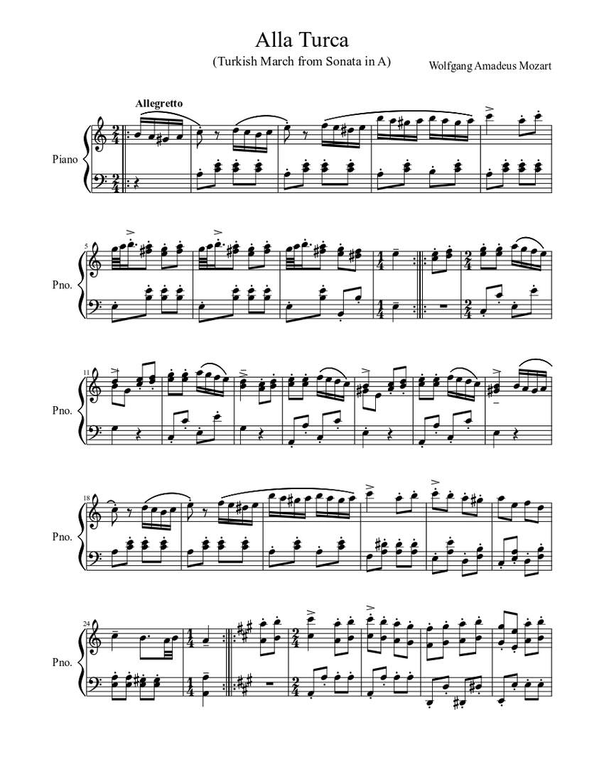 Alla Turca Sheet music for Piano (Solo) | Musescore.com
