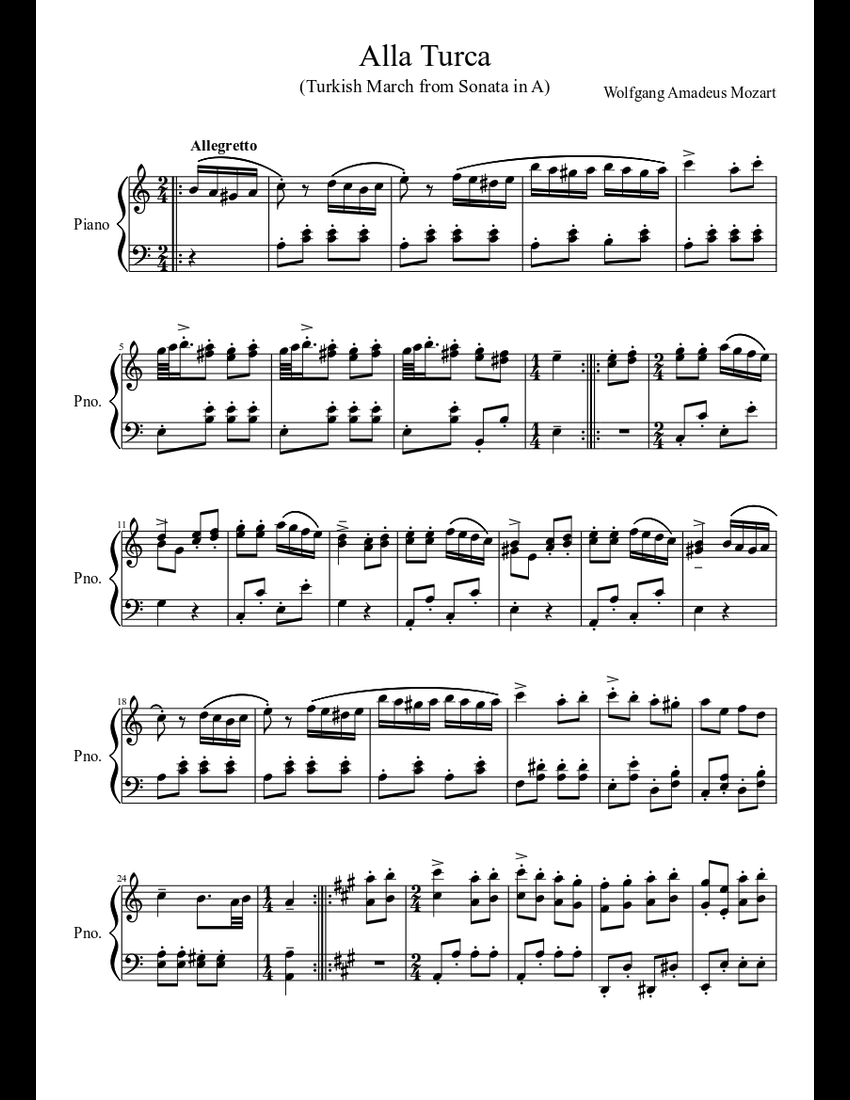 Alla Turca sheet music download free in PDF or MIDI