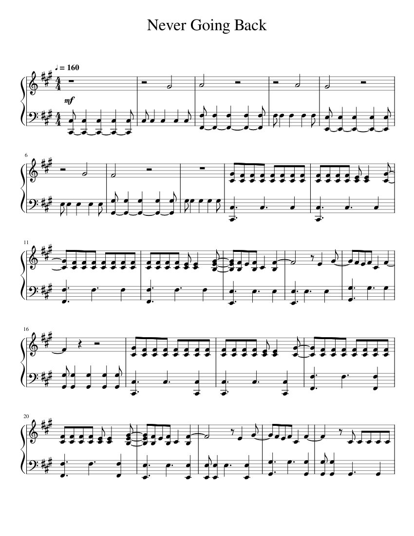 Never Going Back Sheet music for Piano | Download free in PDF or MIDI ...